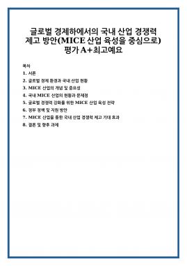 글로벌 경제하에서의 국내 산업 경쟁력 제고 방안(MICE산업 육성을 중심으로)평가-1페이지