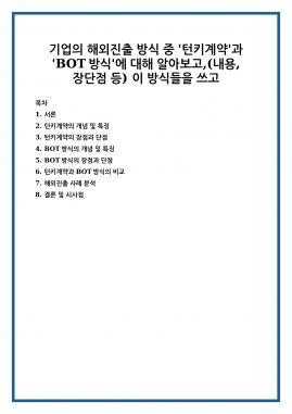 기업의 해외진출 방식 중 턴키계약과 BOT방식에 대해 알아보고,(내용, 장단점 등) 이 방식들을 쓰고-1페이지
