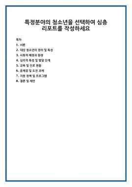 특정분야의 청소년을 선택하여 심층 리포트를 작성하세요-1페이지