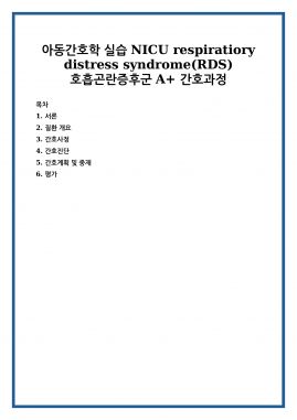 아동간호학 실습 NICU respiratiory distress syndrome(RDS) 호흡곤란증후군 간호과정-1페이지