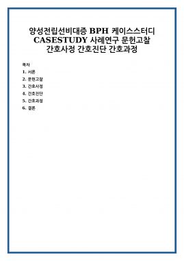 양성전립선비대증 BPH 케이스스터디 CASESTUDY 사례연구 문헌고찰 간호사정 간호진단 간호과정-1페이지