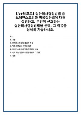 집단의사결정방법 중 브레인스토밍과 명목집단법에 대해 설명하고, 본인이 선호하는 집단의사결정방법-1페이지