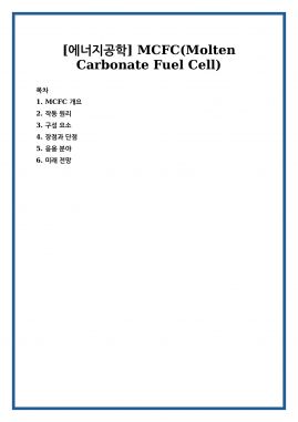 [에너지공학] MCFC(Molten Carbonate Fuel Cell)-1페이지