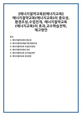 [에너지절약교육][에너지교육]에너지절약교육(에너지교육)의 중요성,환경조성,수업전개, 에너지절약교육(에너지교육)의 효과,교수학습전략,제고방안-1페이지