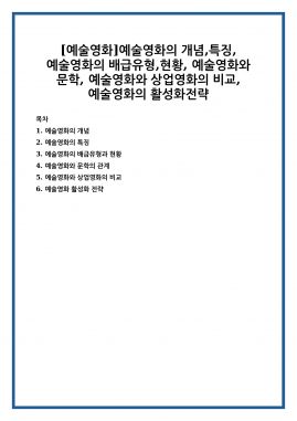 [예술영화]예술영화의 개념,특징, 예술영화의 배급유형,현황, 예술영화와 문학, 예술영화와 상업영화의 비교, 예술영화의 활성화전략-1페이지