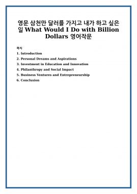 영문 삼천만 달러를 가지고 내가 하고 싶은 일 What Would I Do with Billion Dollars 영어작문-1페이지