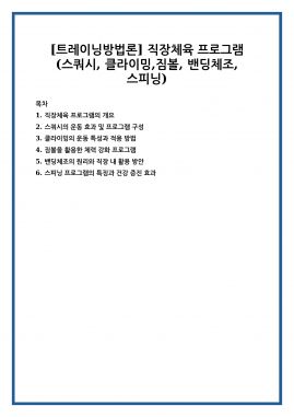 [트레이닝방법론] 직장체육 프로그램(스쿼시, 클라이밍,짐볼, 밴딩체조, 스피닝)-1페이지