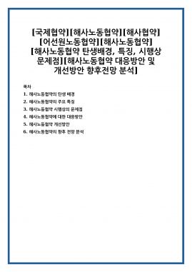 [국제협약][해사노동협약][해사협약][어선원노동협약][해사노동협약][해사노동협약 탄생배경, 특징, 시행상 문제점][해사노동협약 대응방안 및 개선방안 향후전망 분석]-1페이지