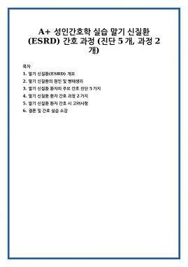 성인간호학 실습 말기 신질환 (ESRD) 간호 과정 (진단 5개, 과정 2개)-1페이지