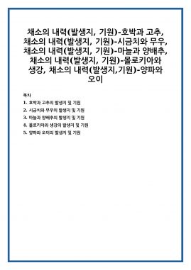 채소의 내력(발생지, 기원)-호박과 고추, 채소의 내력(발생지, 기원)-시금치와 무우, 채소의 내력(발생지, 기원)-마늘과 양배추, 채소의 내력(발생지, 기원)-몰로키아와 생강, 채소의 내력(발생지,기원)-양파와 오이-1페이지