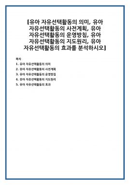 [유아 자유선택활동의 의미, 유아 자유선택활동의 사전계획, 유아 자유선택활동의 운영방침, 유아 자유선택활동의 지도원리, 유아 자유선택활동의 효과를 분석하시오]-1페이지