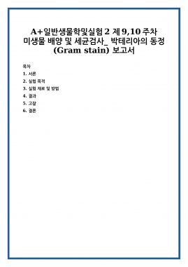 일반생물학및실험2 제9,10주차 미생물 배양 및 세균검사_ 박테리아의 동정(Gram stain) 보고서-1페이지