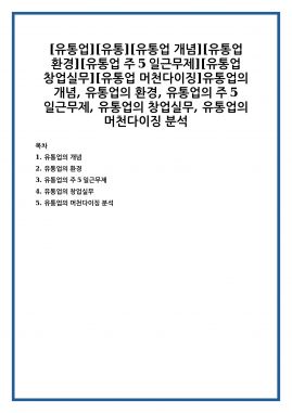 [유통업][유통][유통업 개념][유통업 환경][유통업 주5일근무제][유통업 창업실무][유통업 머천다이징]유통업의 개념, 유통업의 환경, 유통업의 주5일근무제, 유통업의 창업실무, 유통업의 머천다이징 분석-1페이지