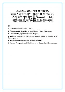 스마트그리드,지능형전력망,제주스마트그리드,한전스마트그리도,스마트그리드사업단,Smartgrid,영문레포트,영어레포트,영문마케팅-1페이지
