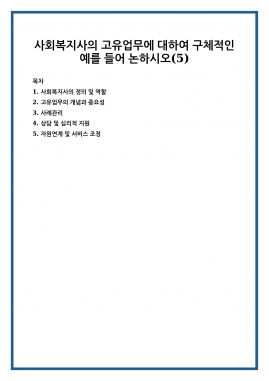 사회복지사의 고유업무에 대하여 구체적인 예를 들어 논하시오(5)-1페이지