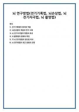 뇌 연구방법(전기기록법, 뇌손상법, 뇌 전기자극법, 뇌 촬영법)-1페이지