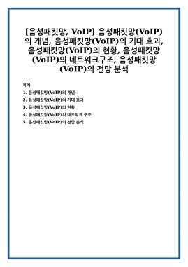 [음성패킷망, VoIP] 음성패킷망(VoIP)의 개념, 음성패킷망(VoIP)의 기대 효과, 음성패킷망(VoIP)의 현황, 음성패킷망(VoIP)의 네트워크구조, 음성패킷망(VoIP)의 전망 분석-1페이지