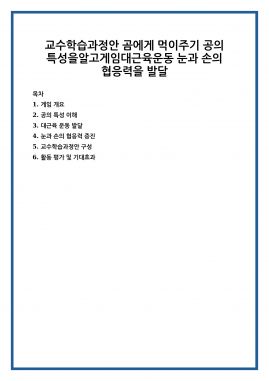 교수학습과정안 곰에게 먹이주기 공의 특성을알고게임대근육운동 눈과 손의 협응력을 발달-1페이지