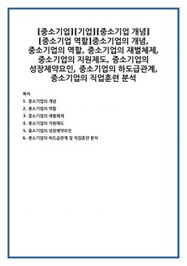 [중소기업][기업][중소기업 개념][중소기업 역할]중소기업의 개념, 중소기업의 역할, 중소기업의 재벌체제, 중소기업의 지원제도, 중소기업의 성장제약요인, 중소기업의 하도급관계, 중소기업의 직업훈련 분석-1페이지