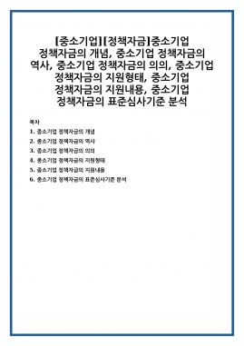 [중소기업][정책자금]중소기업 정책자금의 개념, 중소기업 정책자금의 역사, 중소기업 정책자금의 의의, 중소기업 정책자금의 지원형태, 중소기업 정책자금의 지원내용, 중소기업 정책자금의 표준심사기준 분석-1페이지