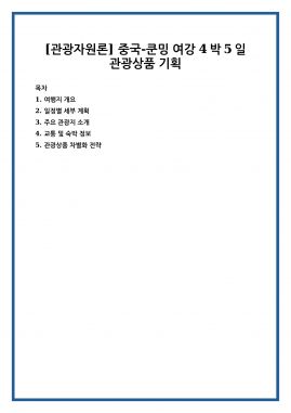 [관광자원론] 중국-쿤밍 여강 4박5일 관광상품 기획-1페이지