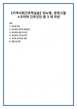 [지역사회간호학실습] 당뇨병, 문헌고찰+오마하 간호진단 중 1개 작성-1페이지