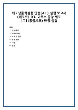 세포생물학실험 만점 실험 보고서 03. 마우스 종양 세포 4T1(동물세포) 배양 실험-1페이지