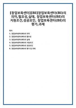 [창업보육센터][BI]창업보육센터(BI)의 의미,필요성,실태, 창업보육센터(BI)의 지원조건,성공요인, 창업보육센터(BI)의 평가,과제-1페이지