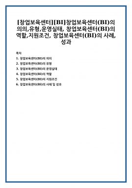[창업보육센터][BI]창업보육센터(BI)의 의의,유형,운영실태, 창업보육센터(BI)의 역할,지원조건, 창업보육센터(BI)의 사례,성과-1페이지