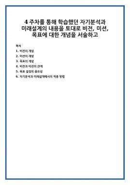 비전의 개념 미션의 개념 목표의 개념 비전과 미션의 관계 목표 설정의 중요성-1페이지