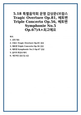 5.18 특별음악회 운명 감상문(브람스 Tragic Overture Op.81, 베토벤 Triple Concerto Op.56, 베토벤 Symphonie No.5 Op.67)-1페이지