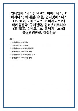 인터넷비즈니스(E-BIZ, 이비즈니스, E비지니스)의 개념, 유형, 인터넷비즈니스(E-BIZ, 이비즈니스, E비지니스)의 마케팅전략, 구매전략, 인터넷비즈니스(E-BIZ, 이비즈니스, E비지니스)의 품질경영전략, 경쟁전략-1페이지