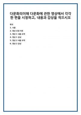 다문화의이해 다문화에 관한 영상에서 각각 한 편을 시청하고, 내용과 감상을 적으시오-1페이지