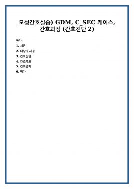 모성간호실습) GDM, C_SEC 케이스, 간호과정 (간호진단 2)-1페이지