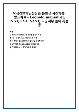 모성간호학임상실습 분만실 사전학습_발표자료 - Leopold maneuver, NST, CST, VAST, 자궁저부 높이 측정 등-1페이지