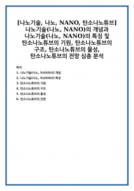 [나노기술, 나노, NANO, 탄소나노튜브] 나노기술(나노, NANO)의 개념과 나노기술(나노, NANO)의 특징 및 탄소나노튜브의 기원, 탄소나노튜브의 구조, 탄소나노튜브의 물성, 탄소나노튜브의 전망 심층 분석-1페이지