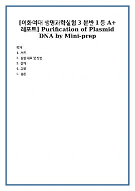 [이화여대 생명과학실험3 분반1등] Purification of Plasmid DNA by Mini-prep-1페이지