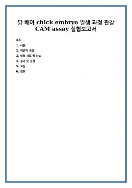 닭 배아 chick embryo 발생 과정 관찰 CAM assay 실험보고서-1페이지