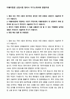 티웨이항공 신입사원 정비사 자기소개서와 면접자료-1페이지