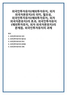 외국인투자유치(해외투자유치, 외자 외국자본유치)의 의미, 필요성, 외국인투자유치(해외투자유치, 외자 외국자본유치)의 효과, 외국인투자유치(해외투자유치, 외자 외국자본유치)의 문제점, 외국인투자유치의 과제-1페이지