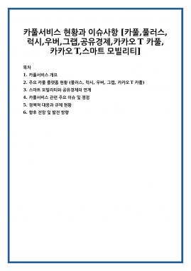 카풀서비스 현황과 이슈사항 [카풀,풀러스,럭시,우버,그랩,공유경제,카카오T 카풀,카카오T,스마트 모빌리티]-1페이지