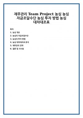 재무관리 Team Project 농심 농심 자금조달수단 농심 투자 방법 농심 대차대조표-1페이지