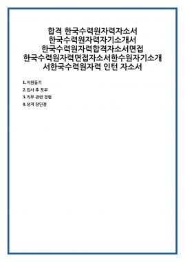 합격 한국수력원자력자소서 한국수력원자력자기소개서 한국수력원자력합격자소서면접 한국수력원자력면접자소서한수원자기소개서한국수력원자력 인턴 자소서-1페이지