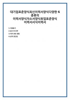 대기업표준양식최신이력서양식다양한 6종류의 이력서양식자소서양식취업표준양식 이력서서식이력서-1페이지