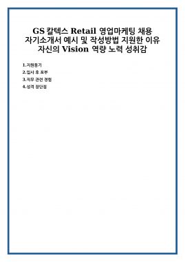 GS칼텍스 Retail 영업마케팅 채용 자기소개서 예시 및 작성방법 지원한 이유 자신의 Vision 역량 노력 성취감-1페이지