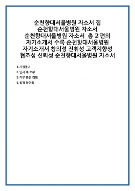 순천향대서울병원 자소서 집 총 2편의 자기소개서 수록 창의성 진취성 고객지향성 협조성 신뢰성-1페이지