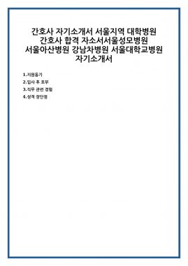간호사 자기소개서 서울지역 대학병원 합격 자소서서울성모병원 서울아산병원 강남차병원 서울대학교병원-1페이지