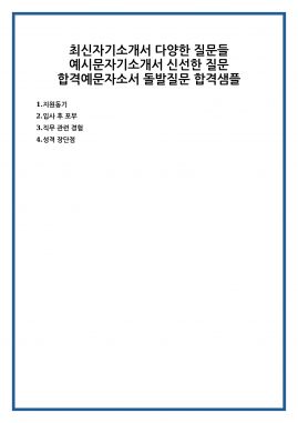 최신자기소개서 다양한 질문들 예시문자기소개서 신선한 질문 합격예문자소서 돌발질문 합격샘플-1페이지