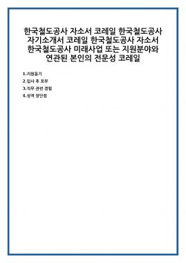 한국철도공사 자소서 코레일 자기소개서 미래사업 또는 지원분야와 연관된 본인의 전문성-1페이지