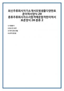 최신주류회사자기소개서모범샘플다양한표준이력서양식20종류주류회사자소서합격예문합격한이력서표준양식20종류 2-1페이지